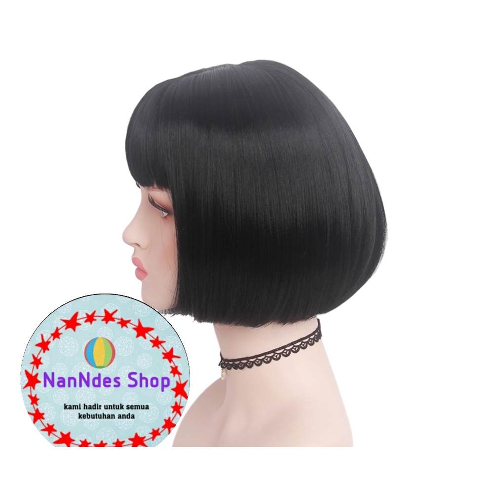 Jual Wig Bob Hitam/ Wig pendek lurus / Wig Cosplay/ Rambut Palsu full ...