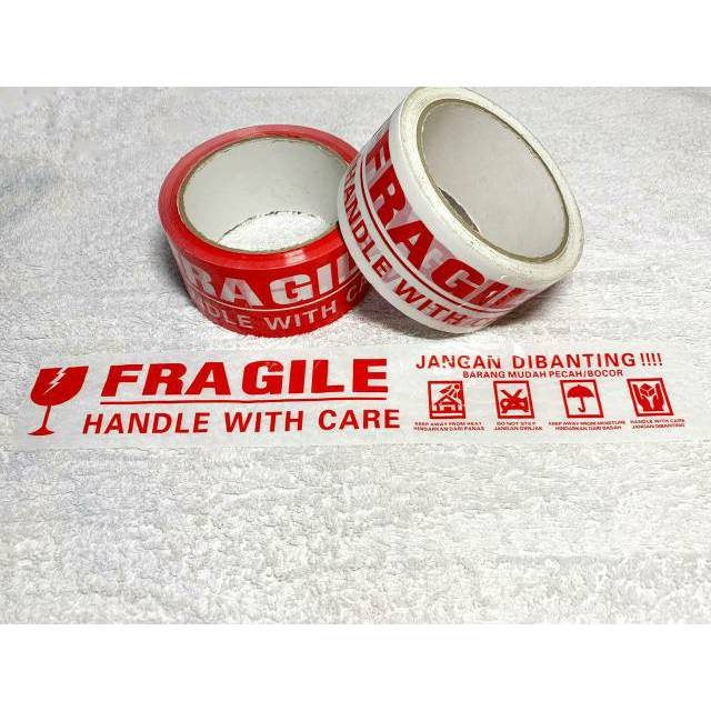 Jual LAKBAN FRAGILE MERAH / PUTIH 48MM x 60Y ISOLASI JANGAN DIBANTING ...