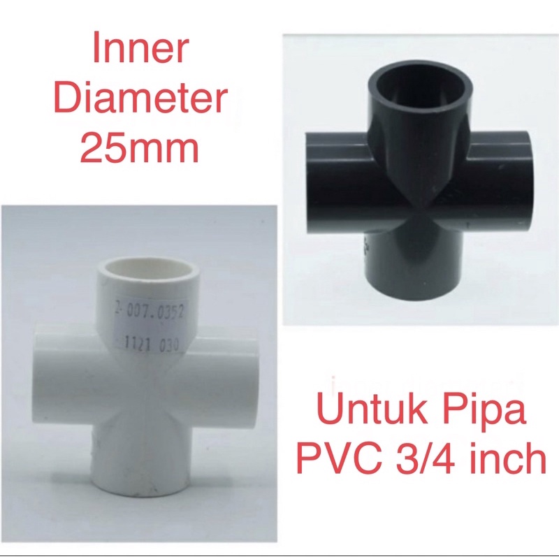 Jual Fitting 4 Arah Way Tee Cross Grey Inner Diameter 25mm for Pipa PVC ...