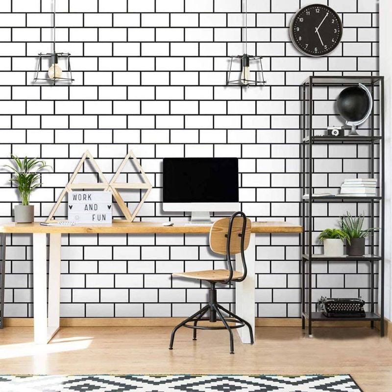 Jual Wallpaper Dinding Bata Putih Lis Hitam 3D 45cm x 10m | Shopee ...