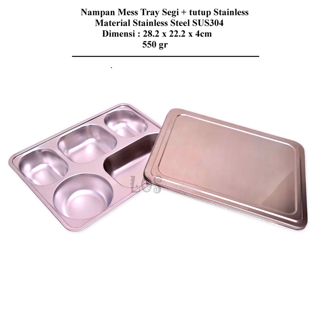 Jual Food Tray / Tempat Makan Stainless Sekat 5 Mess Tray SEGI +TUTUP ...