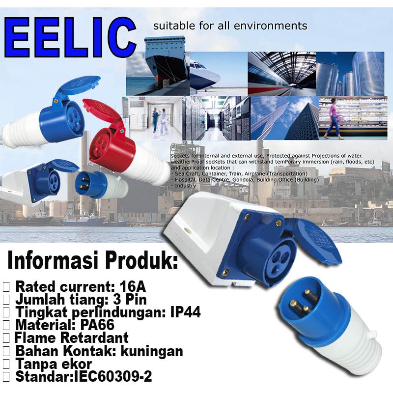 Jual EELIC MOI-16A BIRU Mobile Industrial Plugs 013 + Socket 113 16A ...
