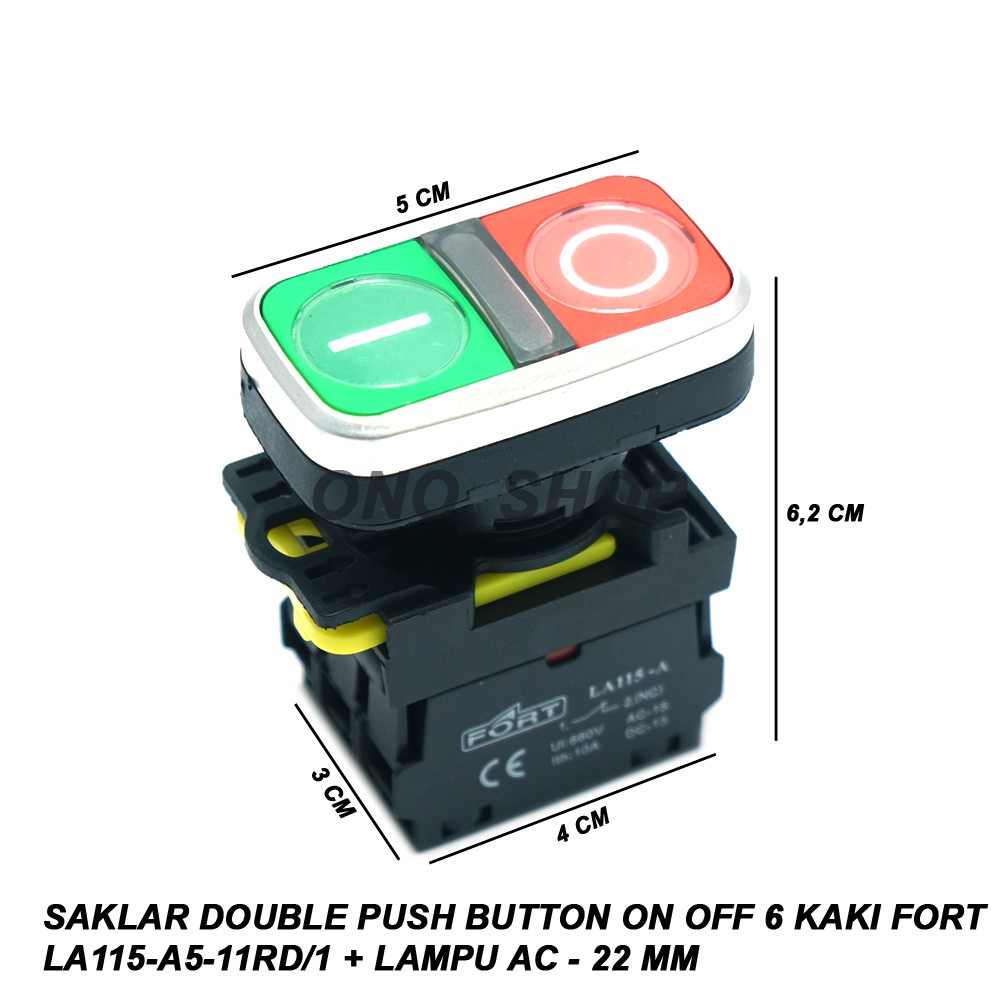 Jual Saklar Double Push Button On Off 6 kaki Fort LA115-A5-11RD/1 ...