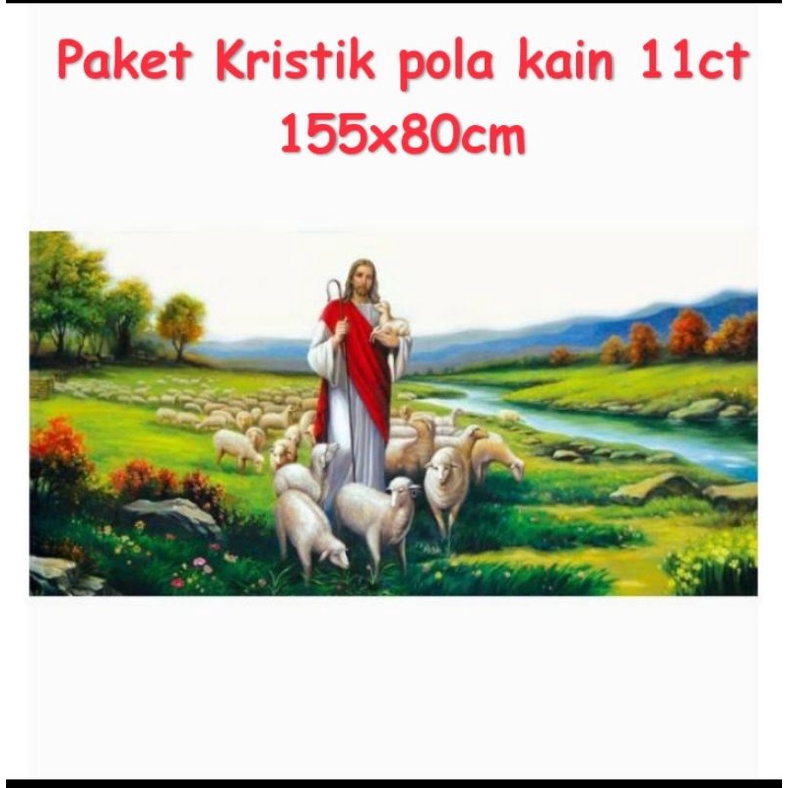 Jual DIY paket kristik Yesus gembala domba pola kain Jesus the shepherd ...