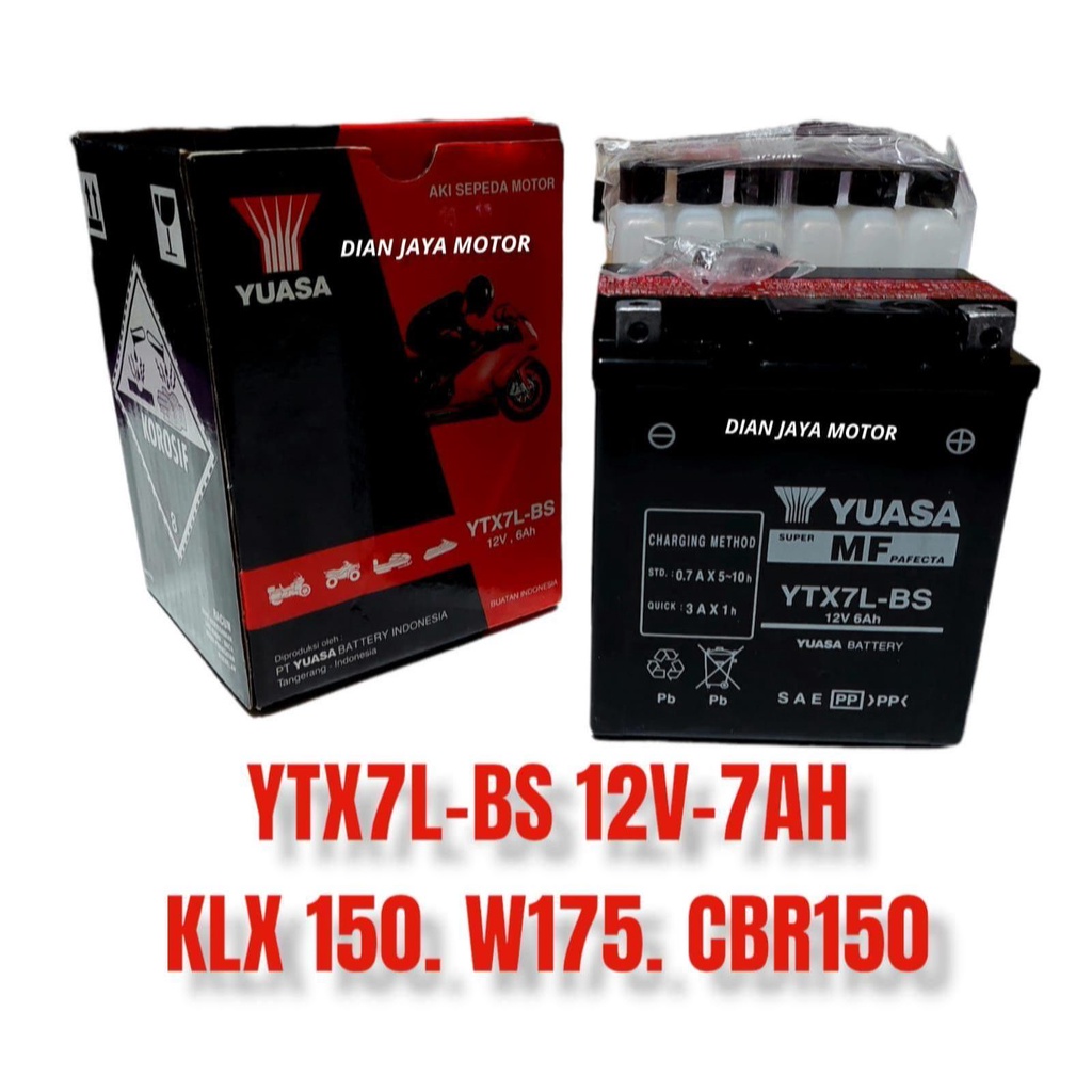 Jual AKI MOTOR YUASA YTX7L-BS 12 VOLT 6 AMPERE UNTUK MOTOR KAWASAKI KLX 150 W175 CBR150 ORIGINAL ...