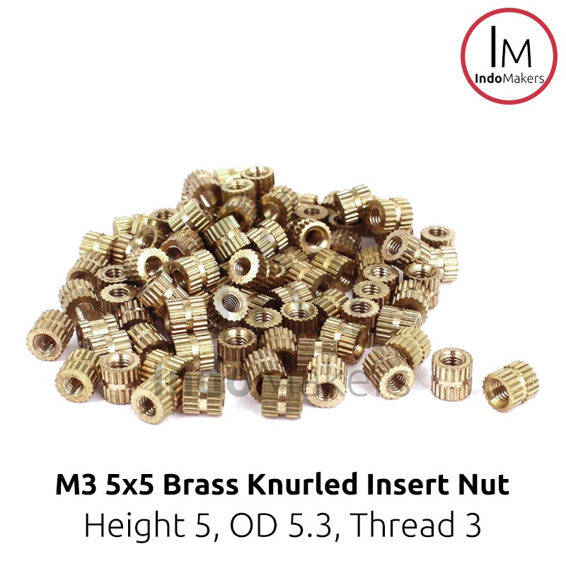 Jual M3 5x5 Brass Knurled Insert Nut Thread 3mm Isi 10pcs | Shopee ...