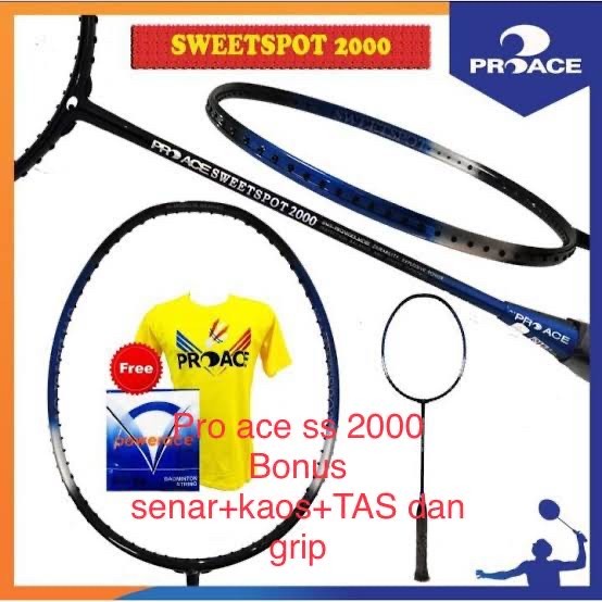 Jual Raket Badminton PRO ACE Sweetspot SS 2000 komplit +tas+senar+kaos ...