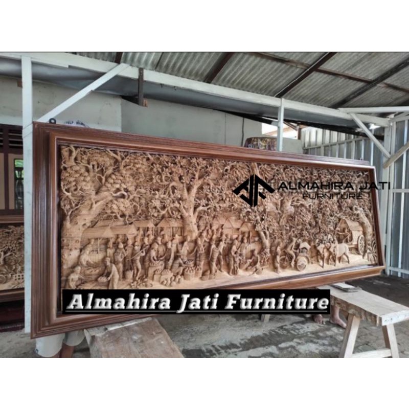 Jual Hiasan Dinding Karya Seni Ukir Relief Kayu Jati Motif Pedesaan ...