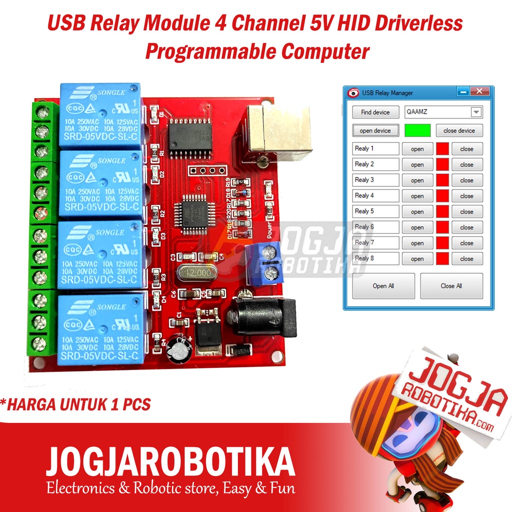 Jual USB Relay Module 4 Channel 5V USB HID Driverless Programmable ...