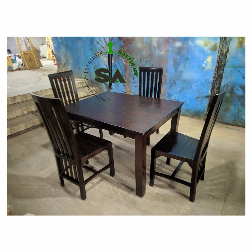 Jual meja makan minimalis balero kayu jati k4 seri 003 include kaca meja | Shopee Indonesia