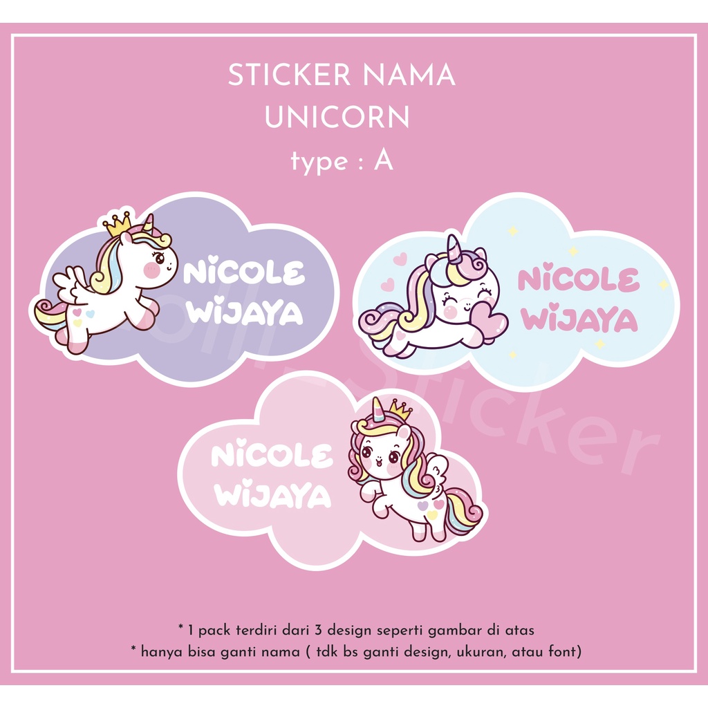 Jual Sticker Nama Anak Motif UNICORN lucu type A label nama anak ...