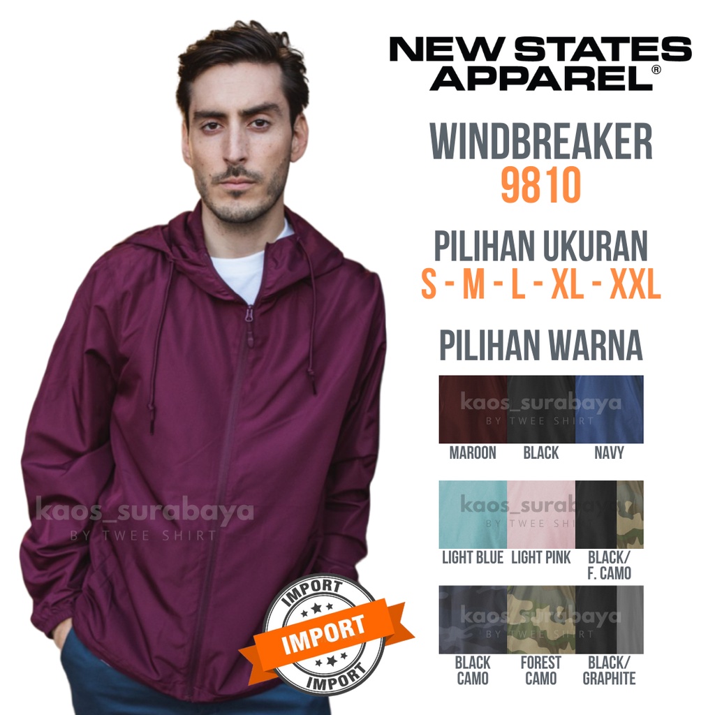 Jual Jaket Waterproof Anti Air New States Apparel NSA Windbreaker 9810 ...