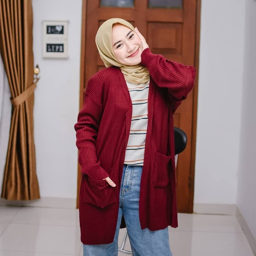 Jual Long Belle Cardigan Rajut Wanita Outher Kardigan Locy Cardy Outer perempuan muslimah ...