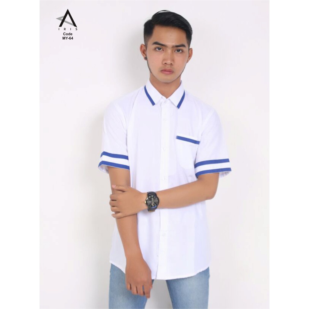Jual HOUSE OF AIRIS KEMEJA PUTIH VARIASI BIRU MY-064 | Shopee Indonesia