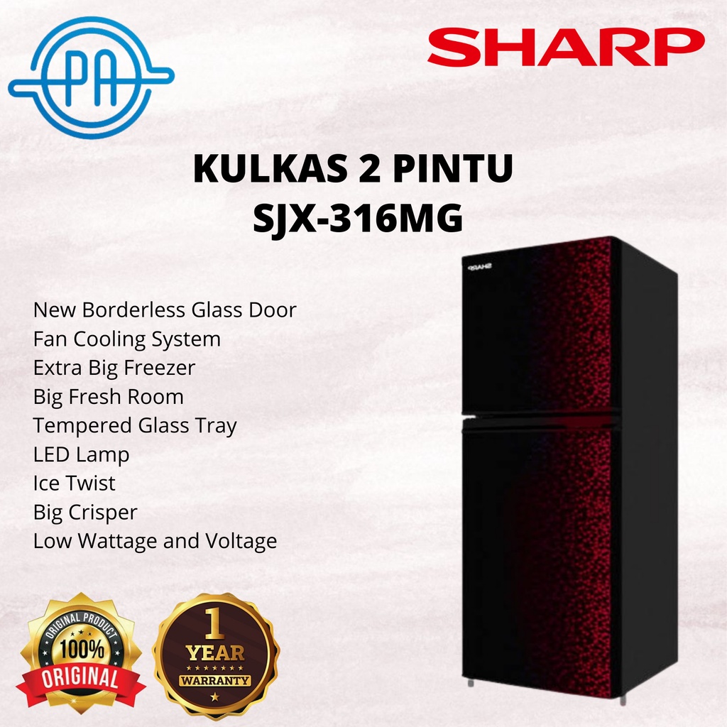 Jual KULKAS SHARP 2 PINTU SJ-316MG-GB/GR SJ 316 MG 256 LITER NO FROST ...