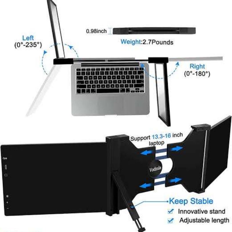 Jual Portable Triple Screen Monitor 12 inch (cocok untuk laptop 13 - 16 ...