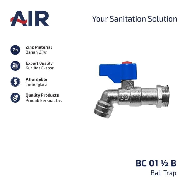Jual AIR Kran Air Stop Kran 1/2 inch Ball Valve - Keran Tembok BC 01 B ...
