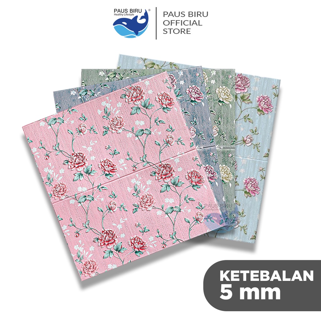 Jual Paus Biru - Wallpaper Dinding 3D Foam 5mm Motif Foam Batik Bunga ...