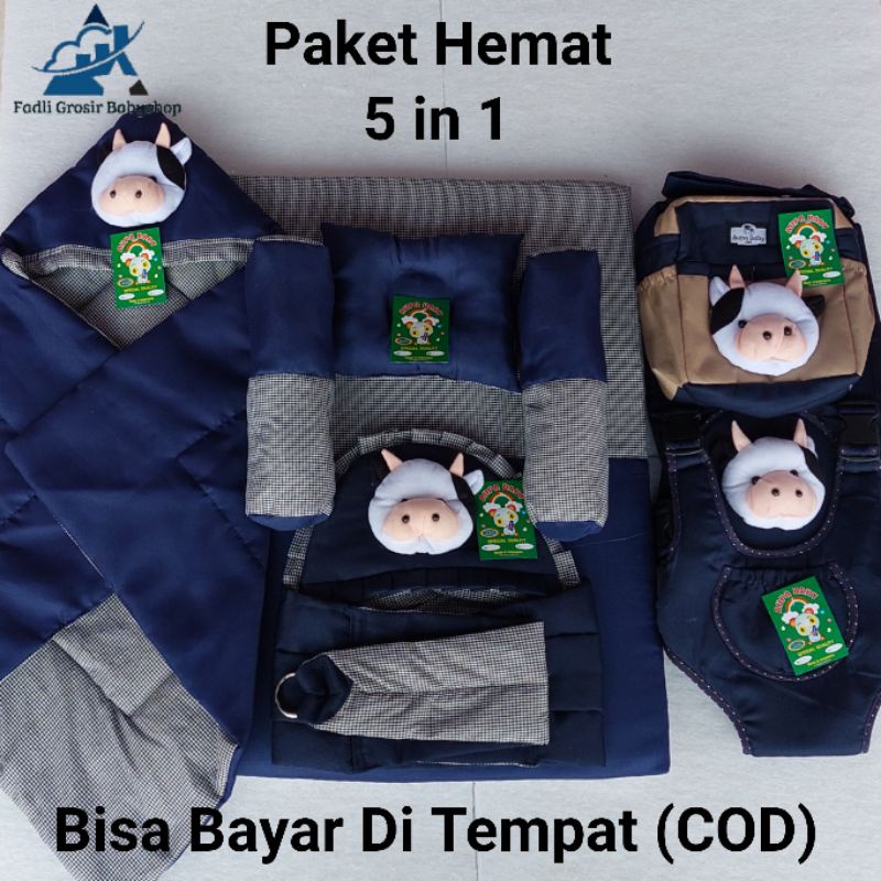 Jual Paket Hemat ( 5 in 1 ) Tas Bayi Boneka Sapi Gendongan Bayi Depan ...