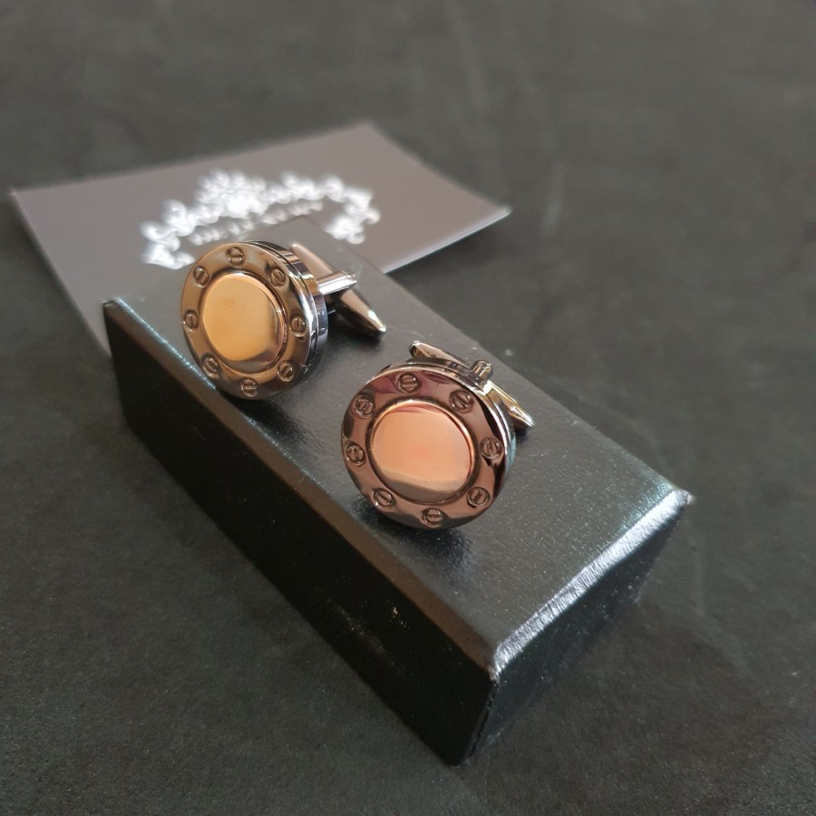 Jual Circle Screw Cufflinks Cufflink Black Light Gold Kancing Jas inc. BOX | Shopee Indonesia