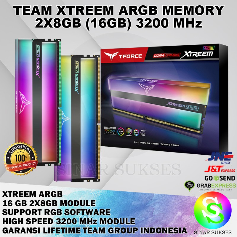 Jual TEAMGROUP XTREEM ARGB RGB MEMORY RAM 16GB 2X8GB DDR4 3200 MHz ...