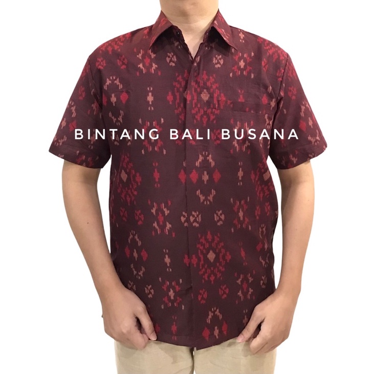 Jual Kemeja endek bali pria lengan pendek motif bintang warna biru dan ...