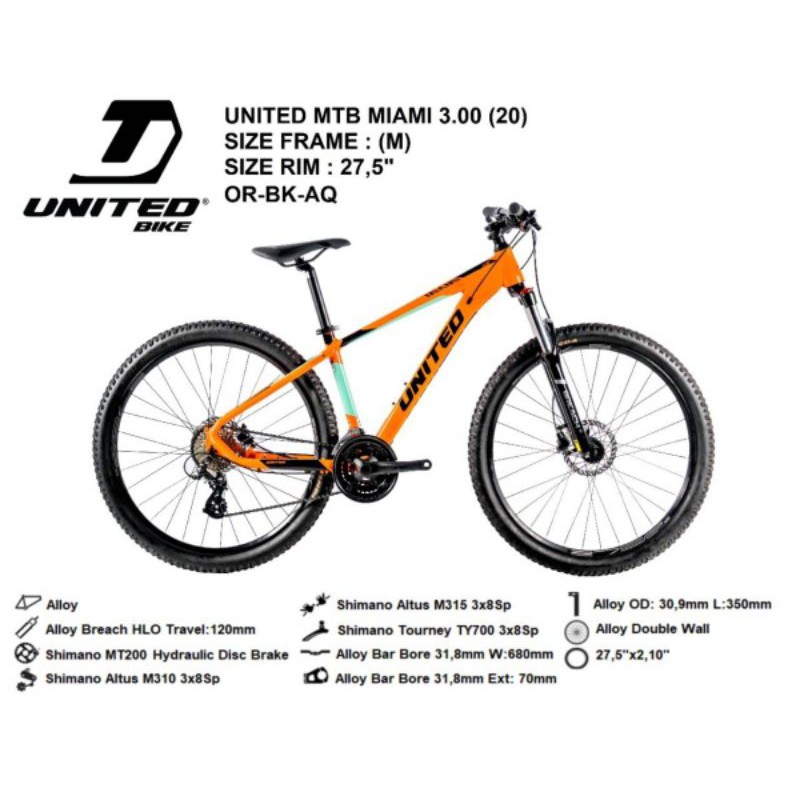 Jual Sepeda Mtb United Miami 3.0 Ban 27.5 3 x 8 Speed | Shopee Indonesia