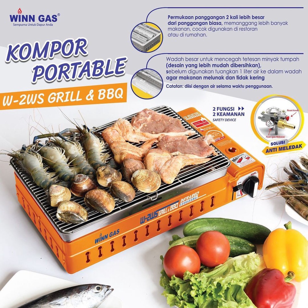 Jual Winn Gas W2WS GRILL Kompor Gas Grill Portable Double Safety Stove ...
