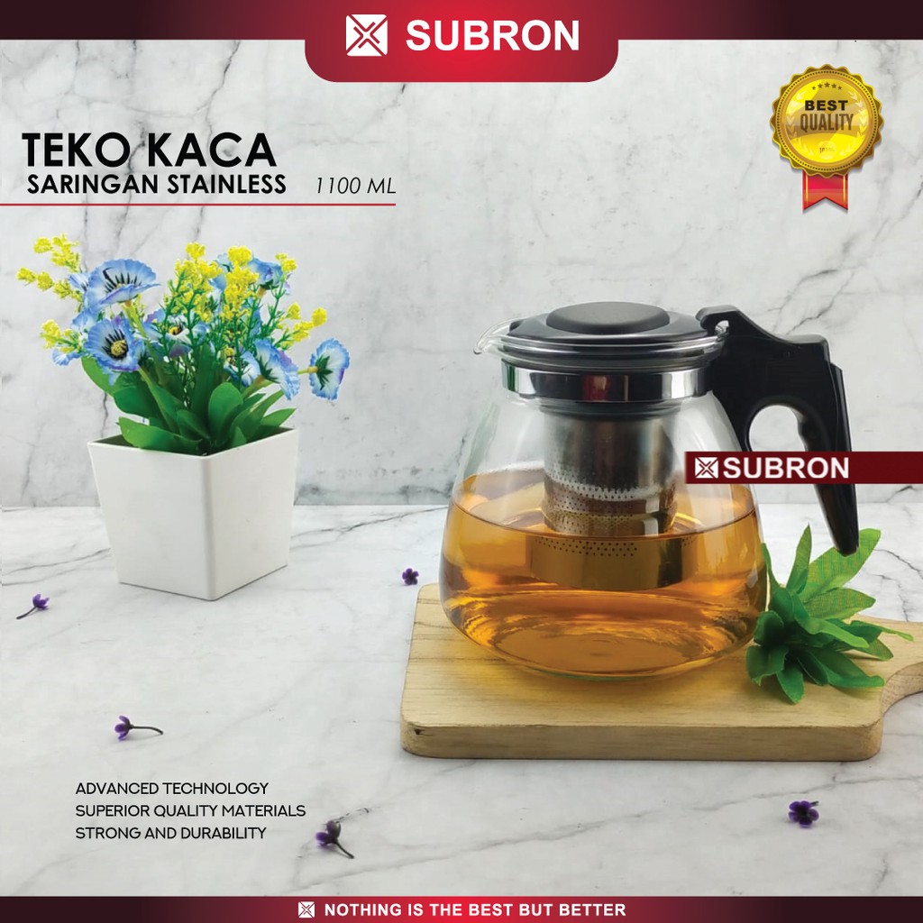 Jual SUBRON Teapot Glass Teko Kaca Teh Saringan Stainless 900 ml 1100ml ...