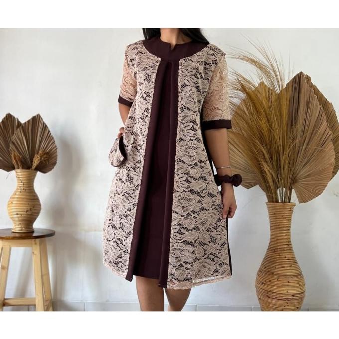 Jual Dress Rompi Scuba Mix Brokat Premium Ready Stock | Shopee Indonesia