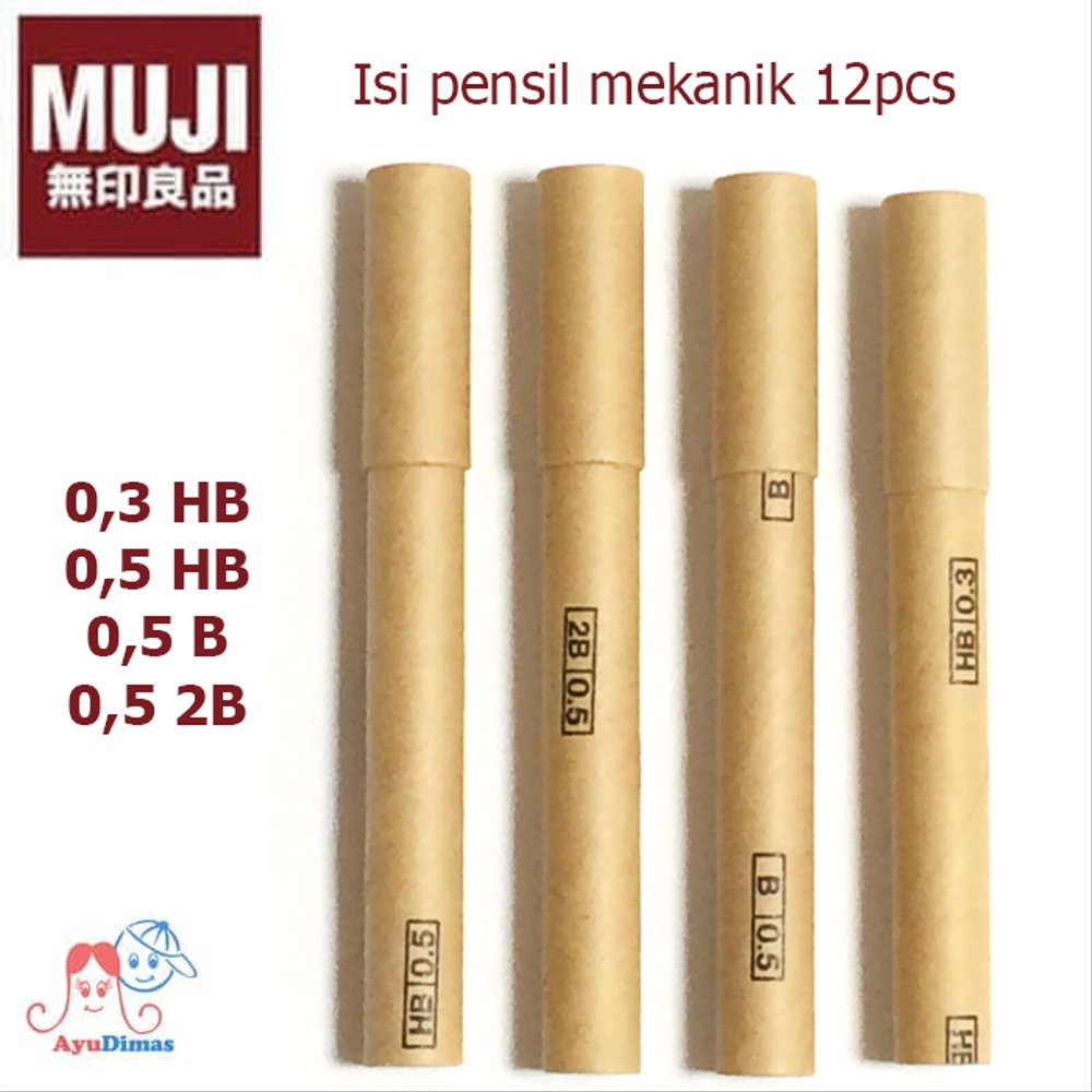 Jual MUJI Smooth sharp core HB B 2B - 0.3mm 0.5mm 12pcs - Isi pensil ...