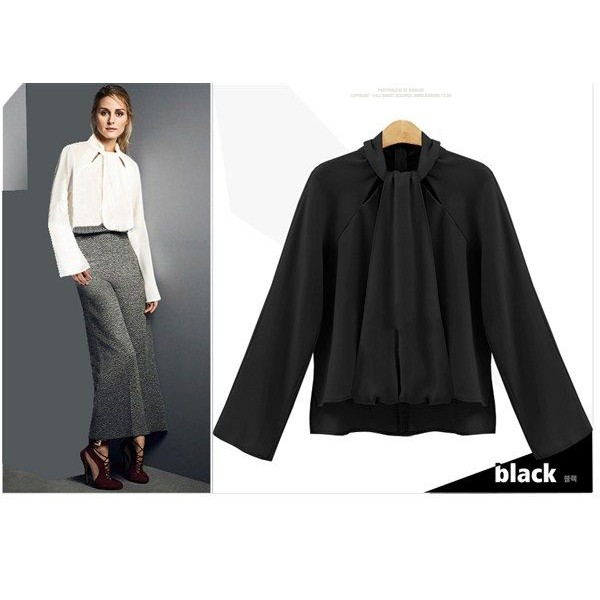 Jual 25464 Bow Neck Blouse (BLACK) | Shopee Indonesia