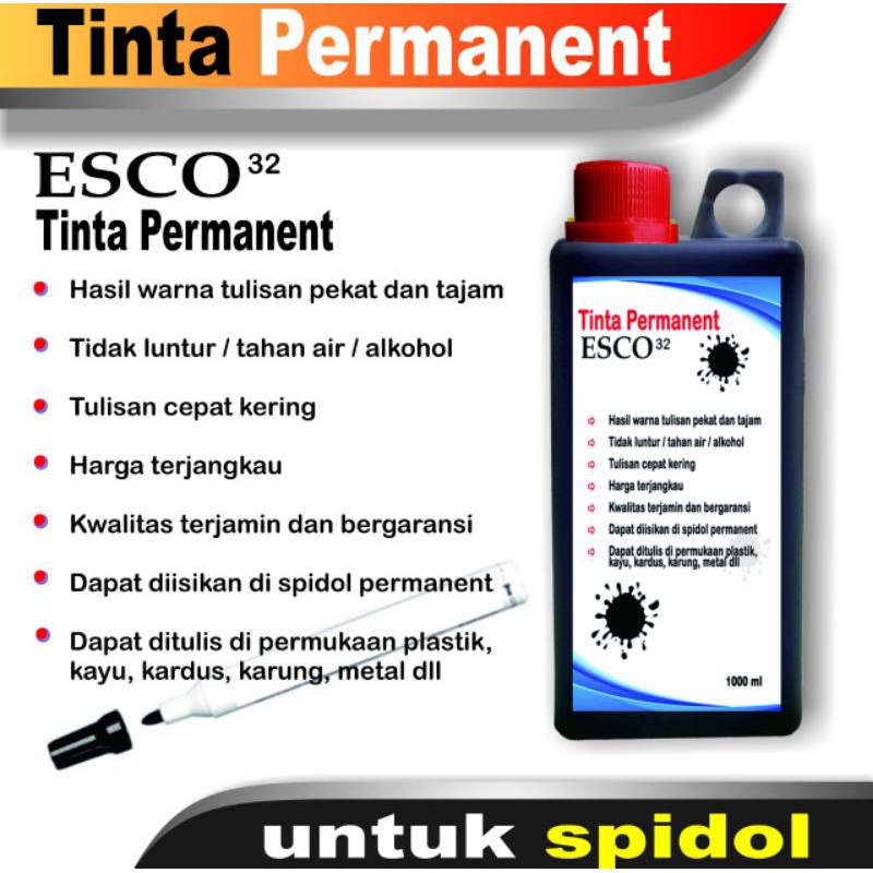 Jual Tinta spidol permanen/permanent esco hitam 1000 ml | Shopee Indonesia
