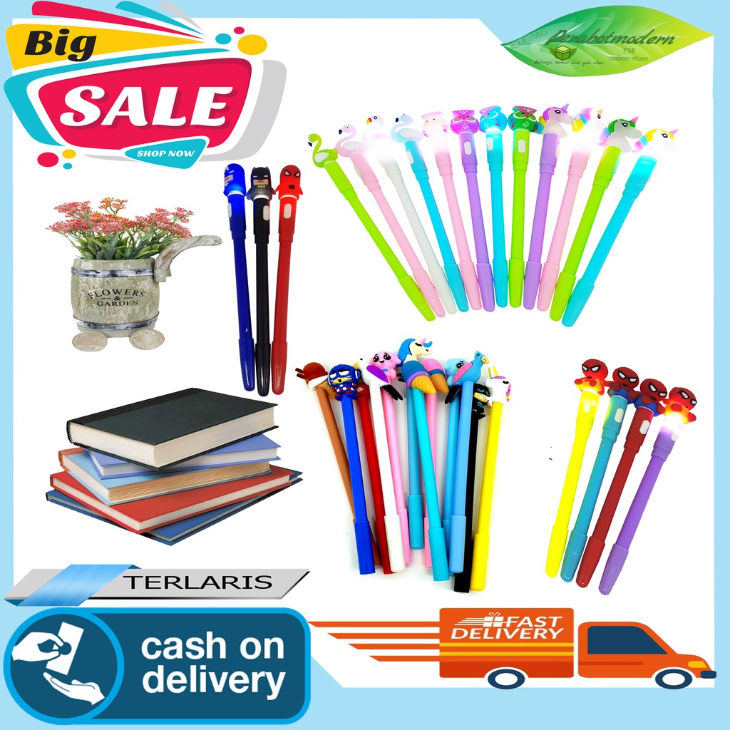 Jual Pulpen gel LED motif karakter / pulpen Karakter Led / ballpoint ...