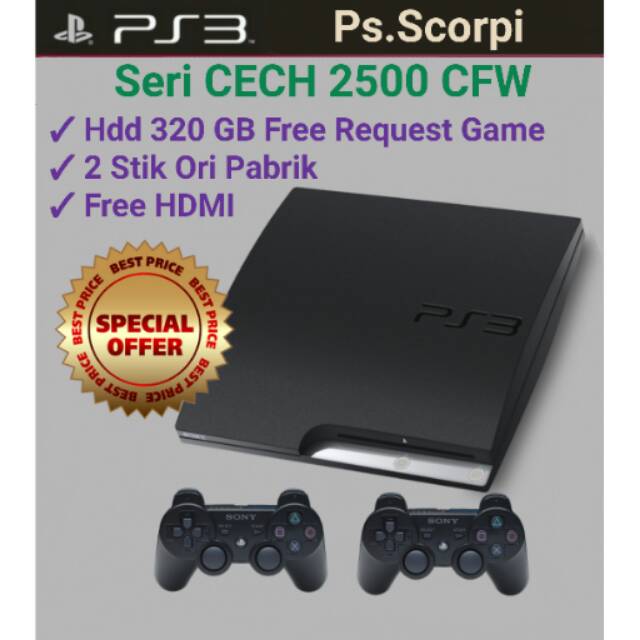 Jual PS3 SLIM CFW 320GB CECH 25XX ( 2 STIK ) | Shopee Indonesia