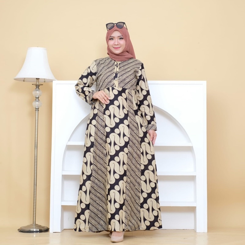 Jual Gamis Batik Katun Formal Rok Pecah Kombinasi Sogan Model A ...