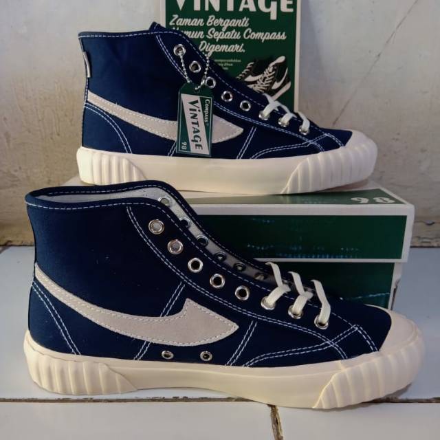 Jual Sepatu Compass Vintage High Navy | Shopee Indonesia