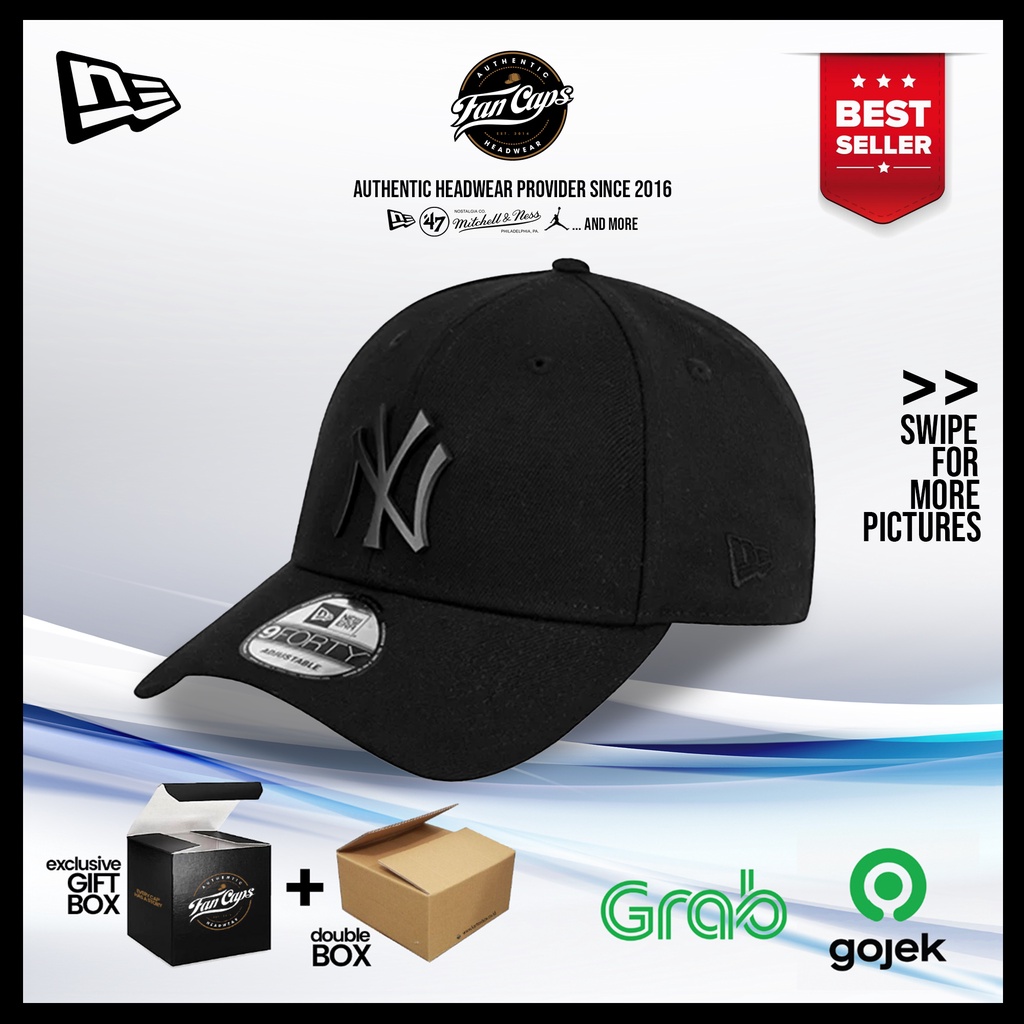 Jual [ORIGINAL] New York Yankees All Black Metal Doff 9FORTY Cap | Topi ...
