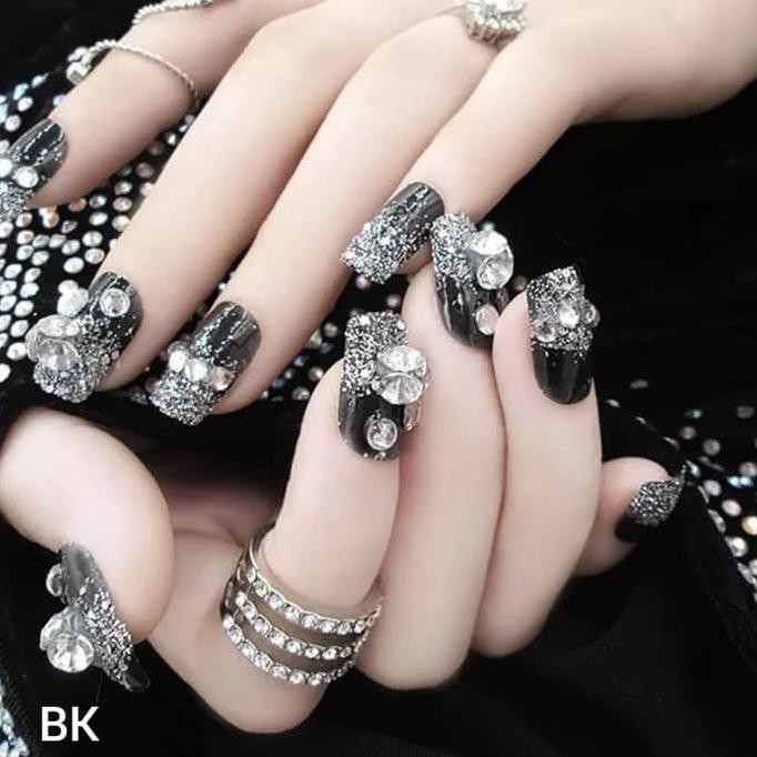 Jual DISC kuku palsu hitam rhinestone (BK) | Shopee Indonesia