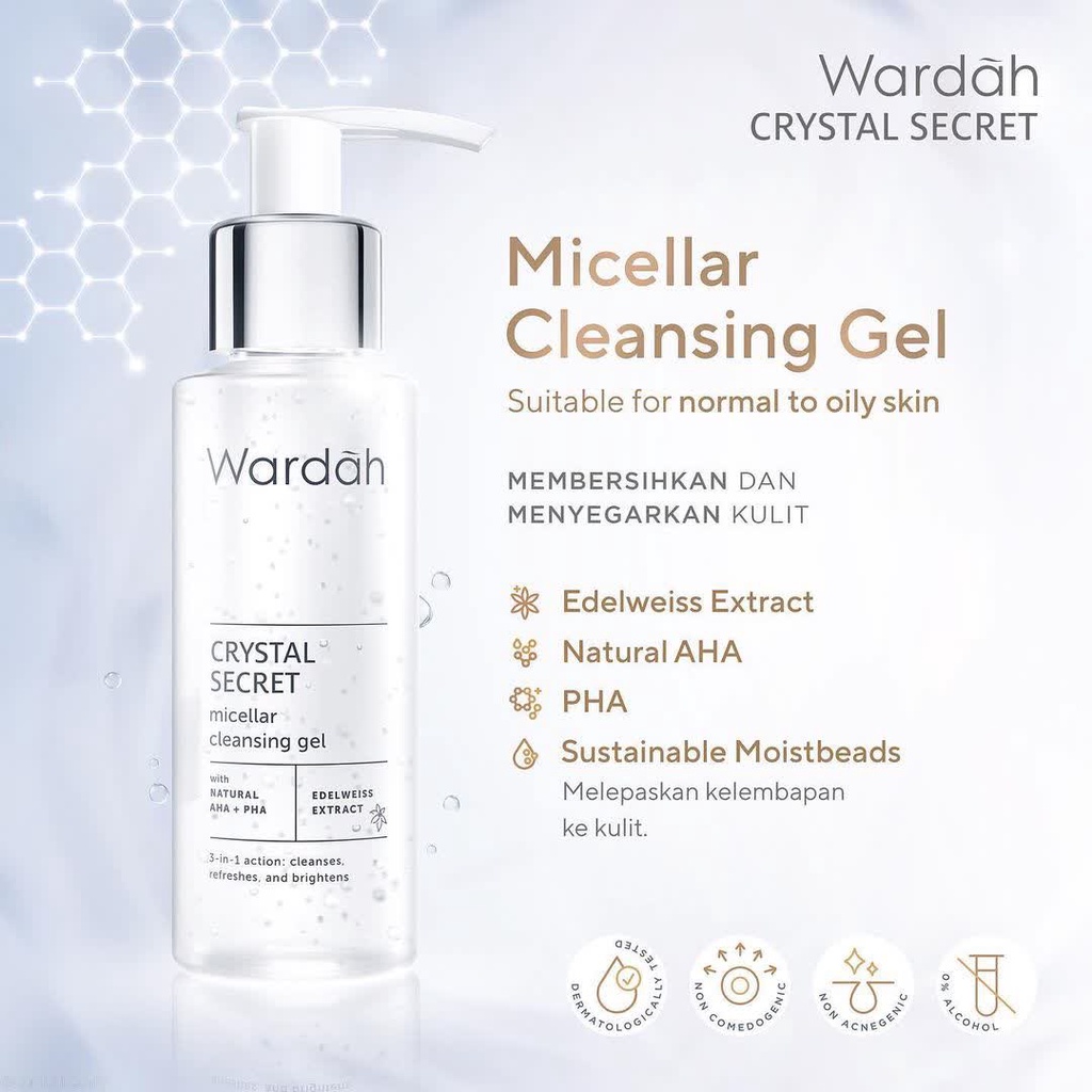 Jual Wardah Crystal Secret Micellar Cleansing Gel 95ml (Kemasan Botol) | Pembersih/Remover ...
