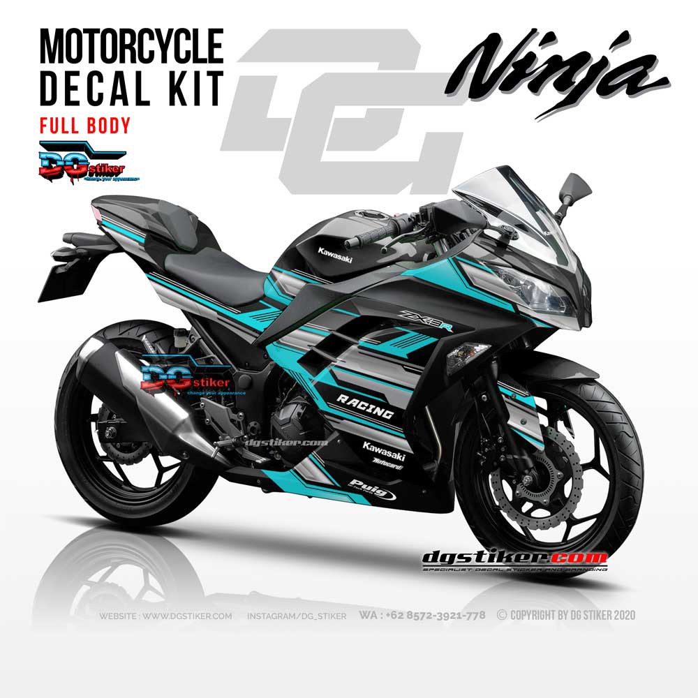 Jual Decal Sticker Ninja 250 Fi Hitam Cyan Racing Line DG Stiker ...
