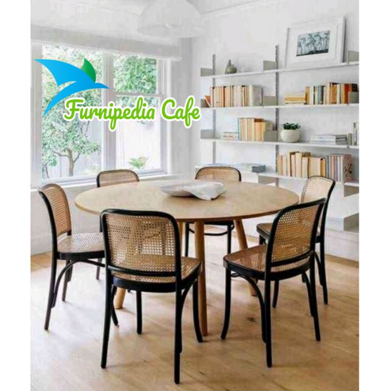 Jual Furniture Meja kursi makan kafe set kayu jati anyaman rotan modern art | Shopee Indonesia