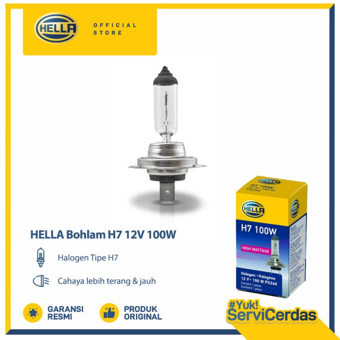 Jual Lampu Mobil Hella Bohlam Halogen H7 12V 100W 1pcs - Bohlam mobil | Shopee Indonesia