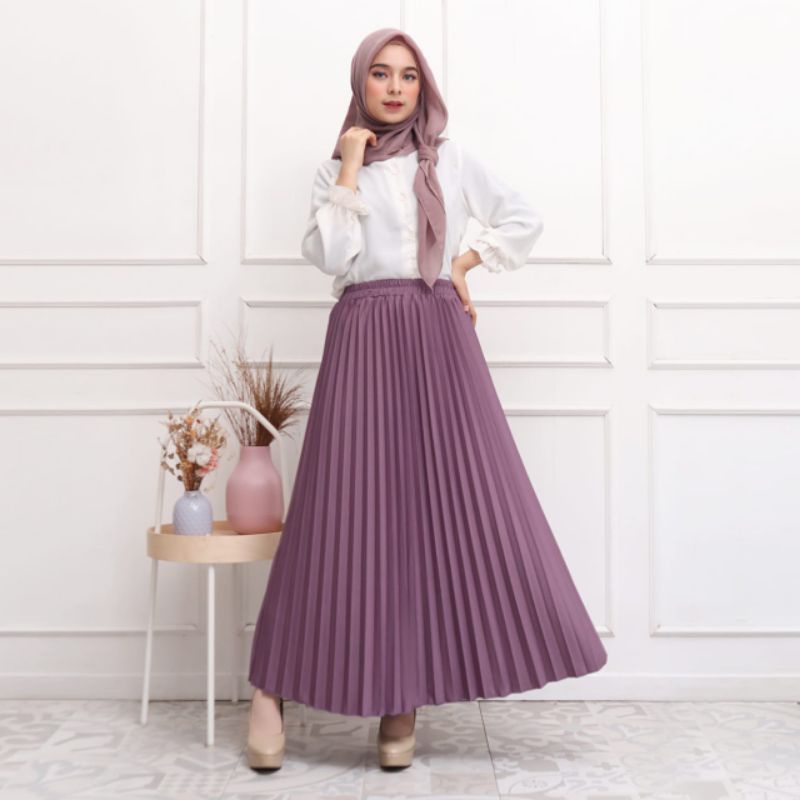 Jual Rok Plisket panjang Rok Motif Plisket Rok Lipit Pleated Skirt ...