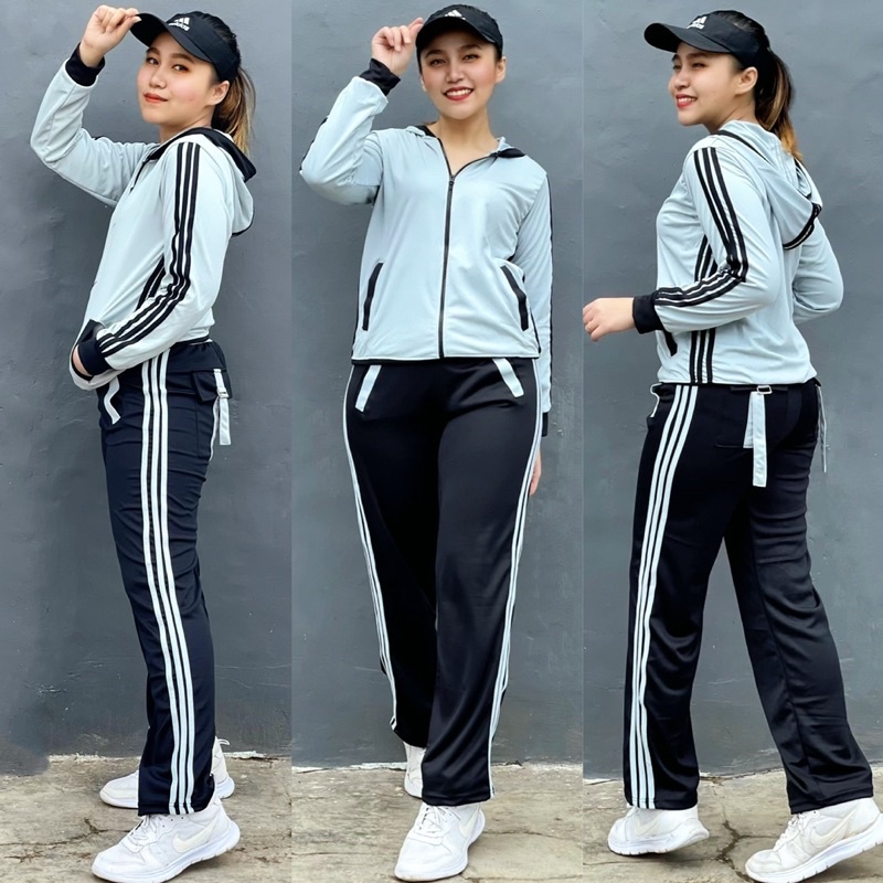 Jual Stelan Baju Senam Indoor Outdoor Abu Hitam | Shopee Indonesia