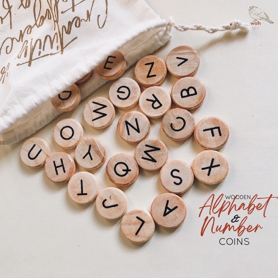 Jual WOH Projects | Wooden Alphabet and Number Coins - Koin Kayu Abjad ...