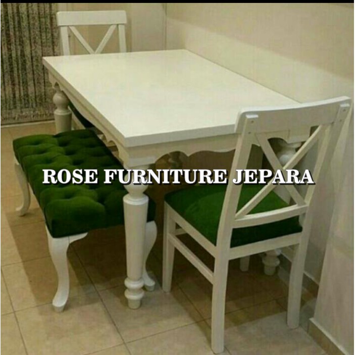 Jual Meja Makan Sederhana 2 Kursi + Sofa Stull & Meja , Cat Duko White ...