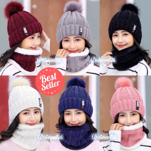 Jual Beanie hat dan Neck warmer 1 set Bianca wanita anak cewek topi ...