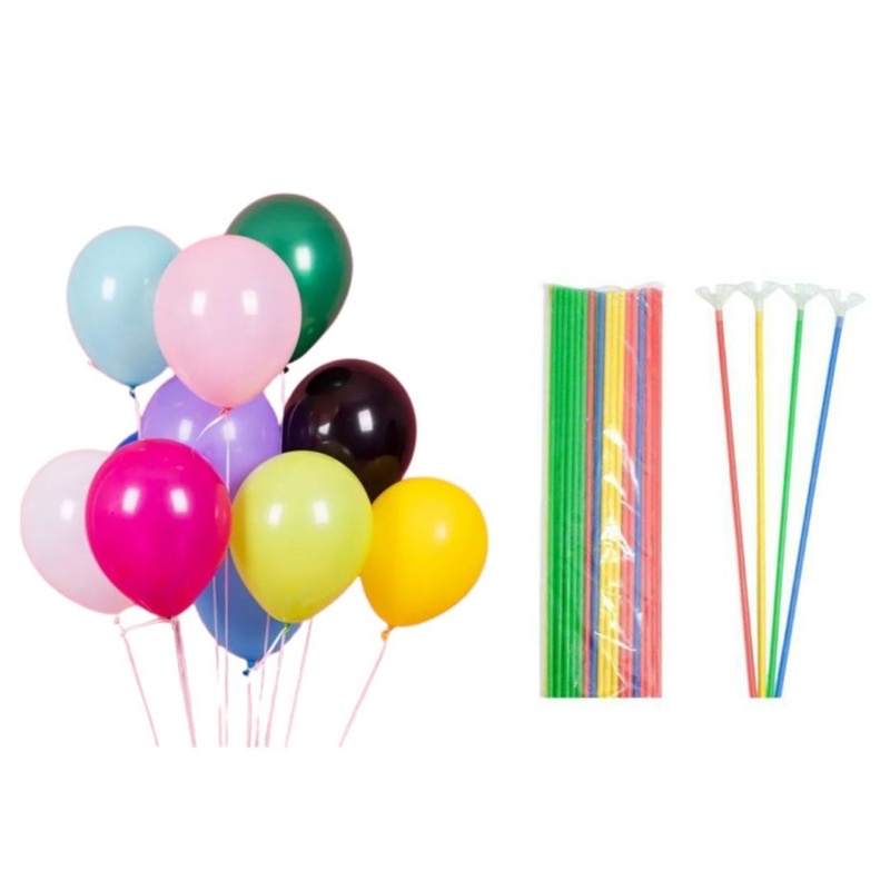 Jual Paket tangkai balon latex metalik matte 10 buah dan gagang stick ...