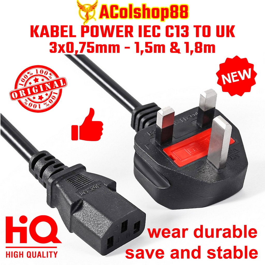 Jual KABEL POWER SUPPLY KAKI 3 UK TO IEC C13 / POWER CORD IEC C13 TO UK ...